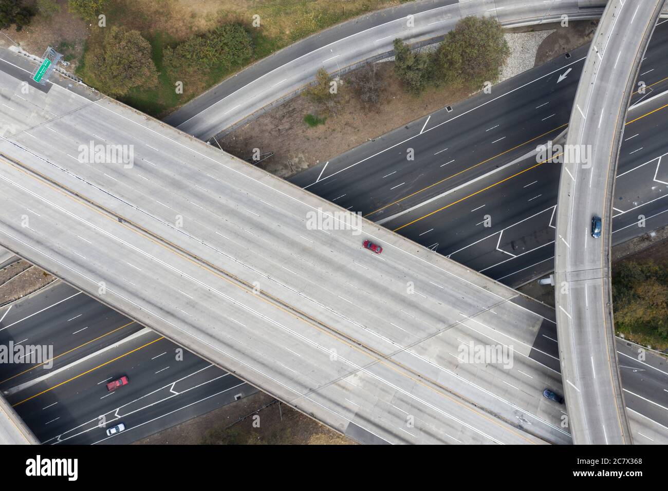Empty Los Angeles freeway interchange aerial view Stock Photo - Alamy