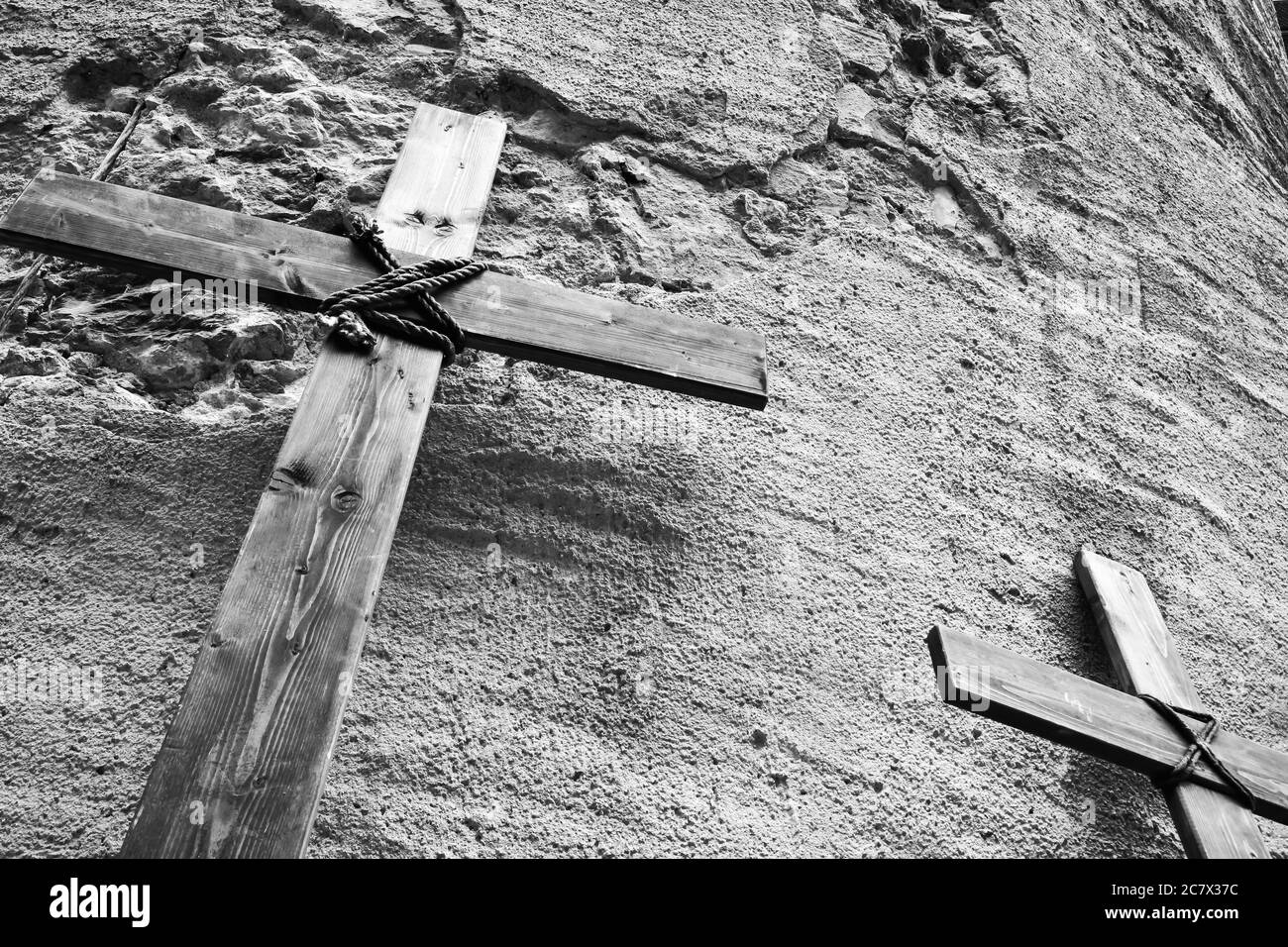 Old wooden crosses at Burg Schönfels, Lichtentanne, Germany Stock Photo ...