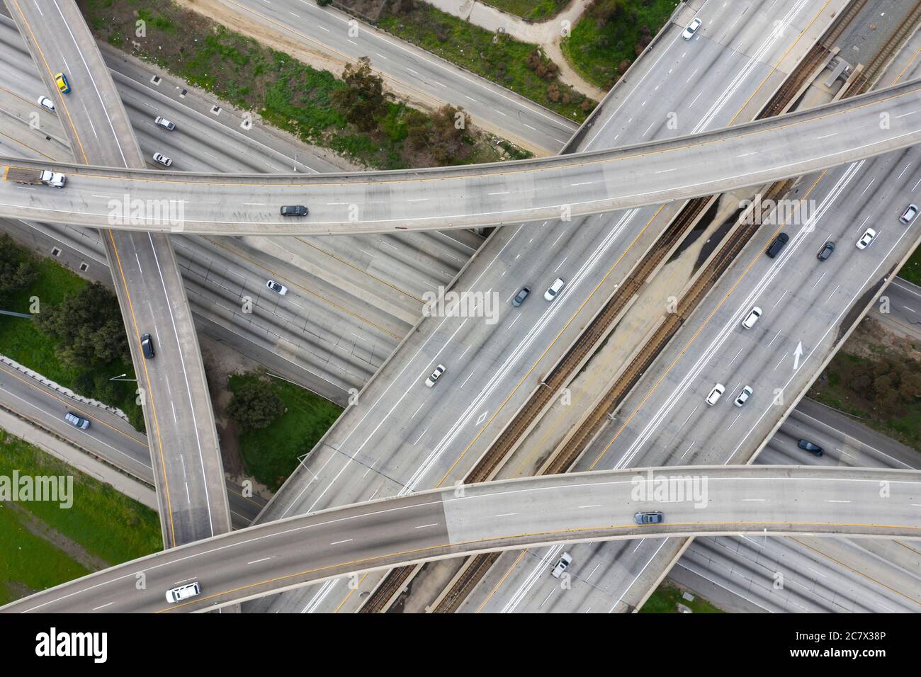 Aerial views of the interstate 710 and 105 freeway interchange in Los ...