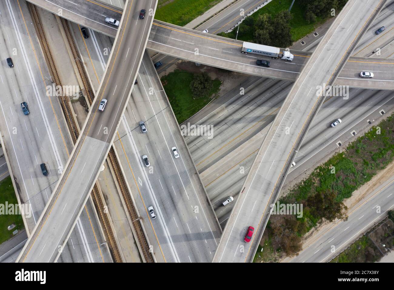 Aerial views of the interstate 710 and 105 freeway interchange in Los ...