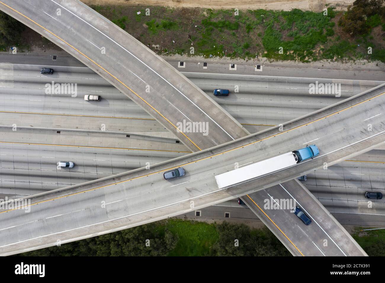 Aerial views of the interstate 710 and 105 freeway interchange in Los ...