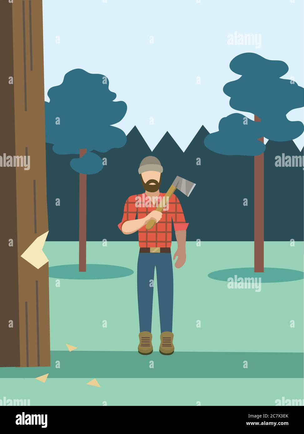 Vector illustration with lumber in the forest. Vector illustration of ...