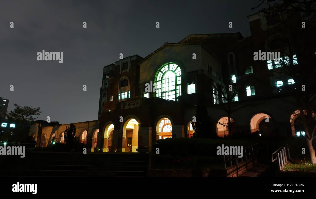 Night exterior view of the NTU Main Library at Taipei, Taiwan Stock ...