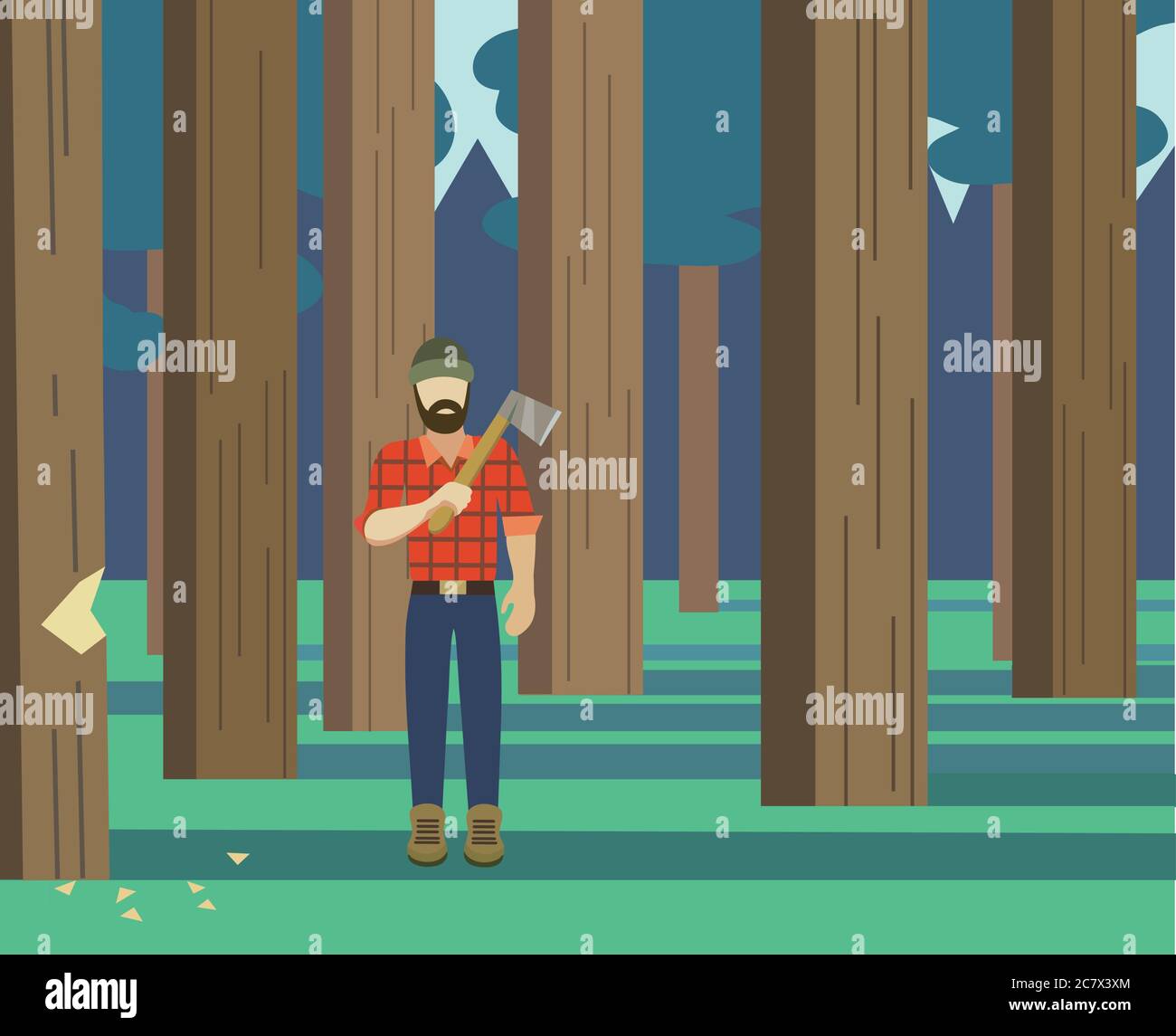 Vector illustration with lumber in the forest. Vector illustration of ...
