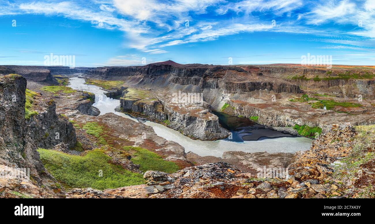Fantastic view of canyon and waterfall Hafragilsfoss. Location ...