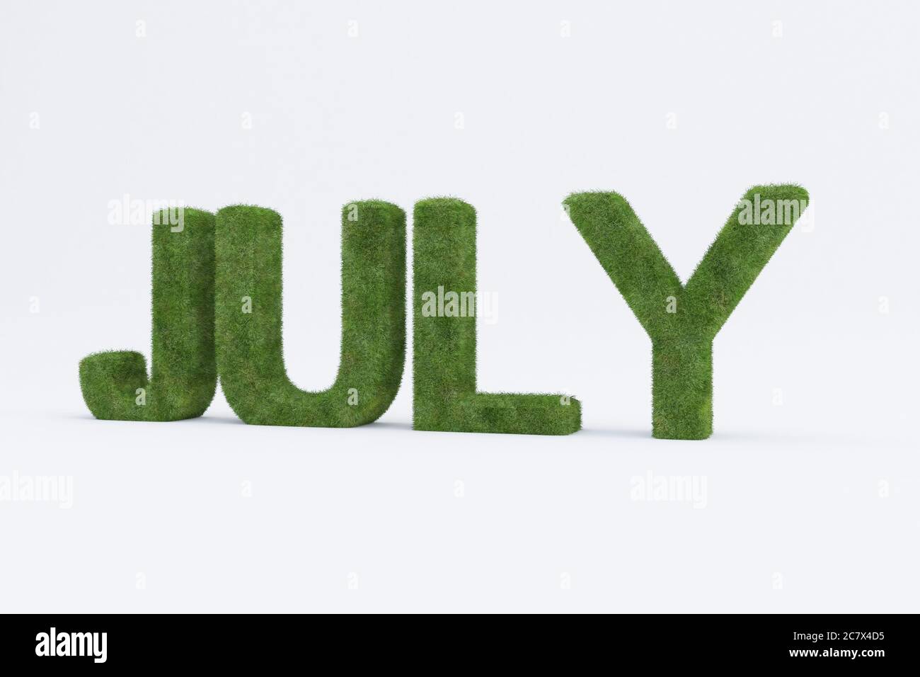 3d rendering of green grass JULY word isolated on white background ...