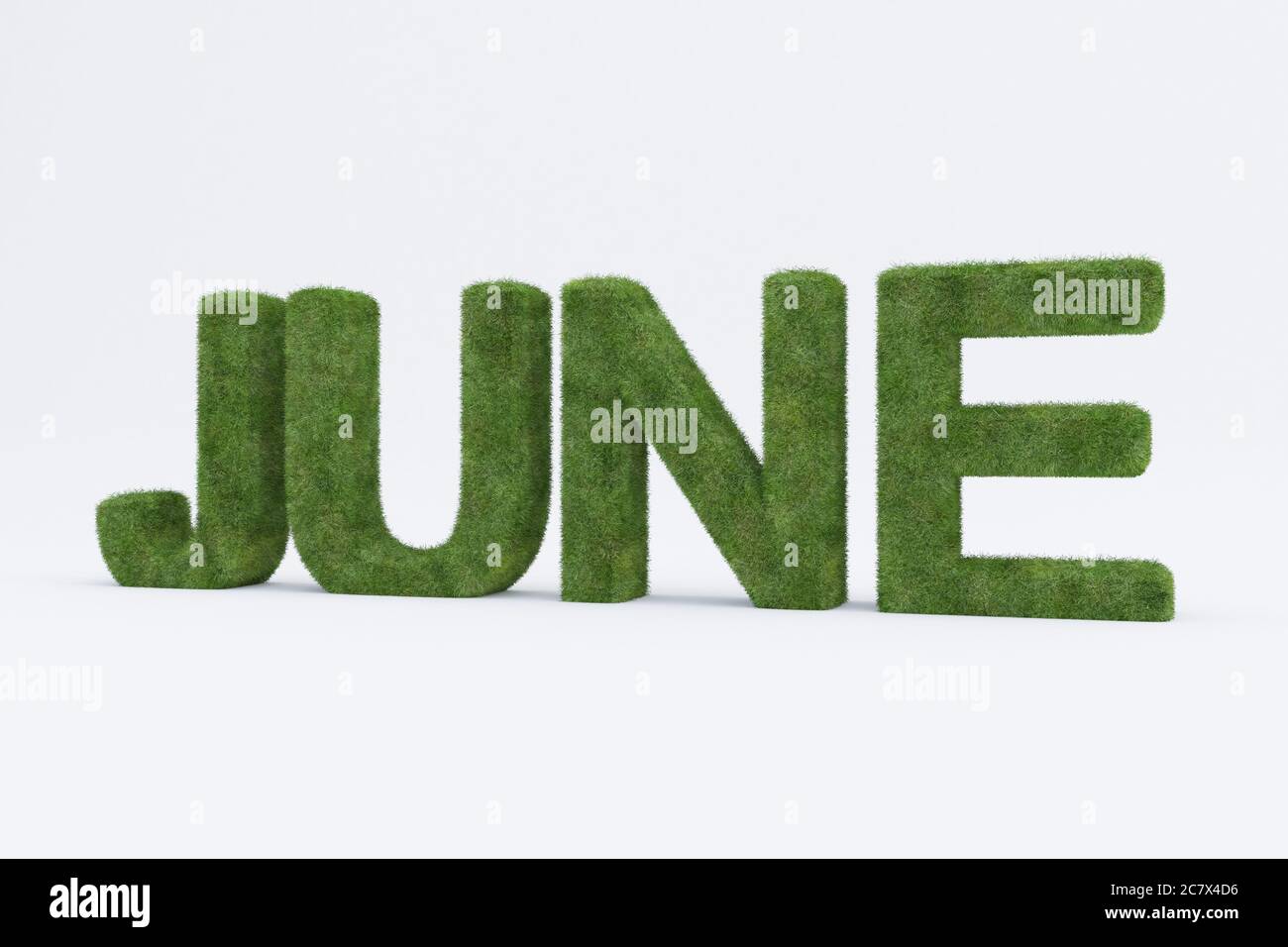 3d rendering of green grass JUNE word isolated on white background ...