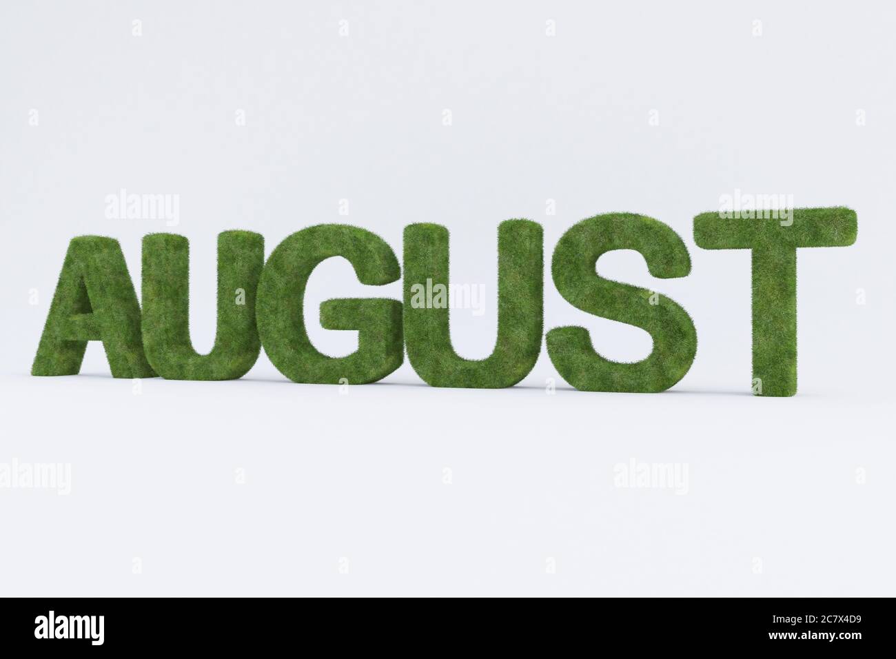 3d rendering of green grass AUGUST word isolated on white background ...