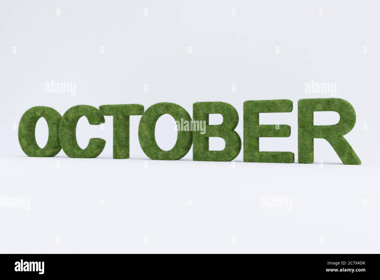 3d rendering of green grass OCTOBER word isolated on white background ...