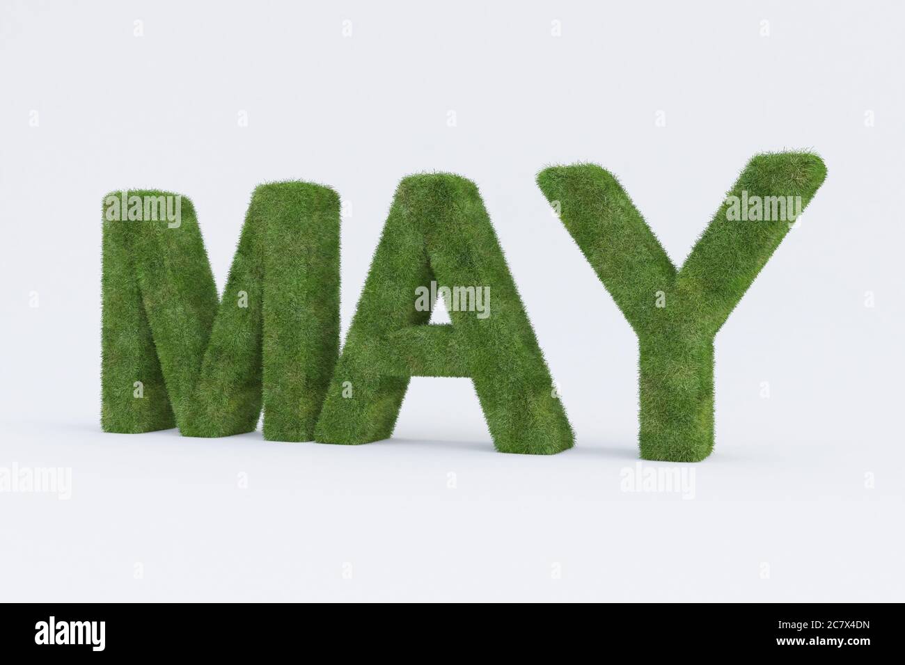 3d rendering of green grass MAY word isolated on white background Stock ...