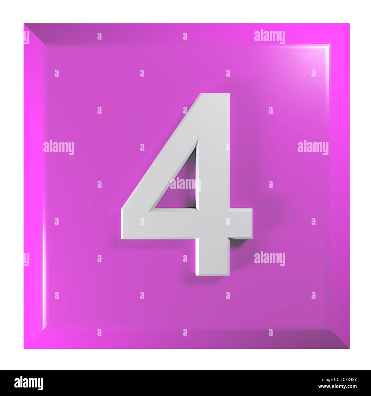 Number 4 purple pink square button on white background - 3D rendering ...