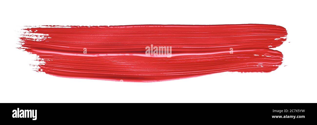 Red colored brush stroke paiting over isolated background, canvas ...