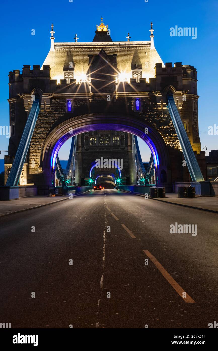 England, London, Tower Bridge with Empty Road at Night Stock Photo - Alamy