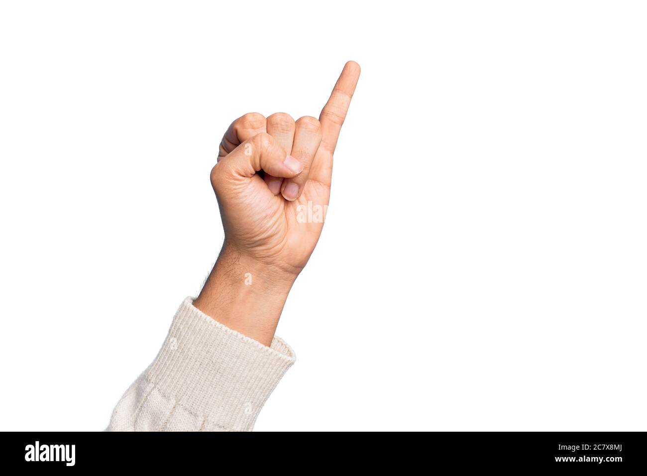 Hand of caucasian young man showing fingers over isolated white ...