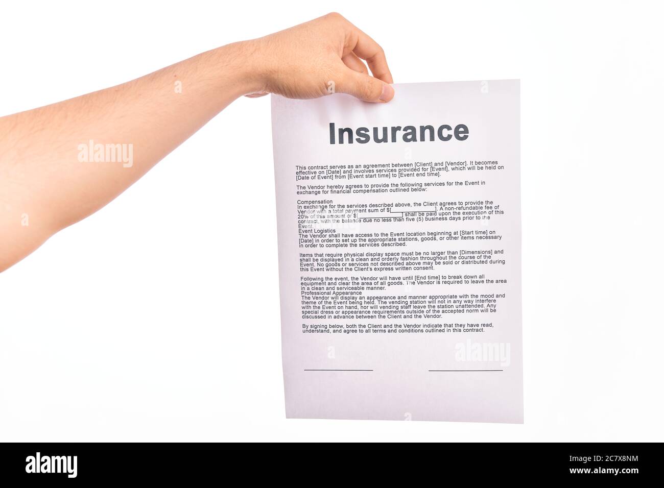 Holding Insurance paper form over isolated white background Stock Photo ...