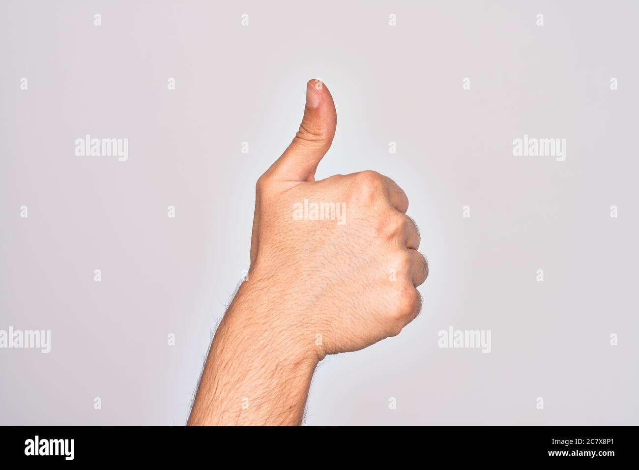 Hand of caucasian young man showing fingers over isolated white ...