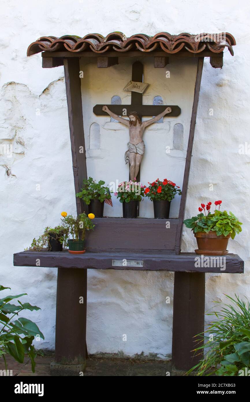 Crucifix in courtyard, Mission Basilica San Diego de Alcala, San Diego ...