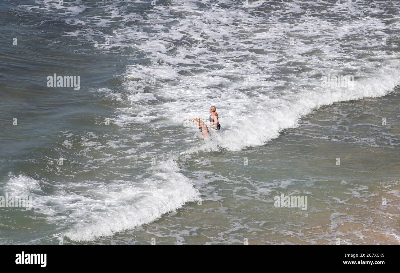 Palma de Mallorca / Spain - June 6, 2019: People swim in Cala Major ...