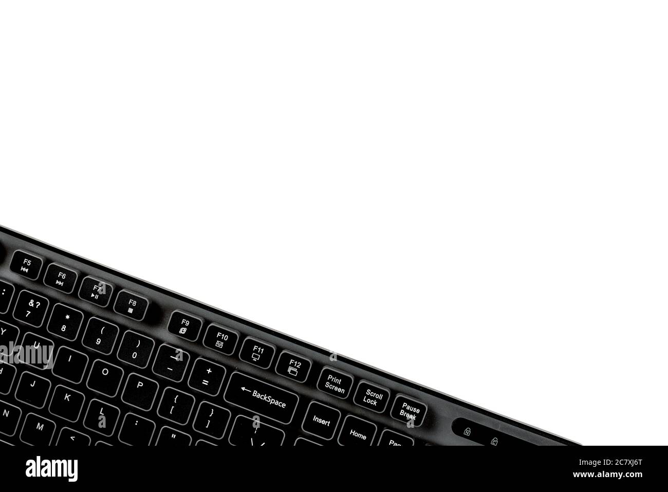 Cropped image of black keyboard on white background with copy space ...