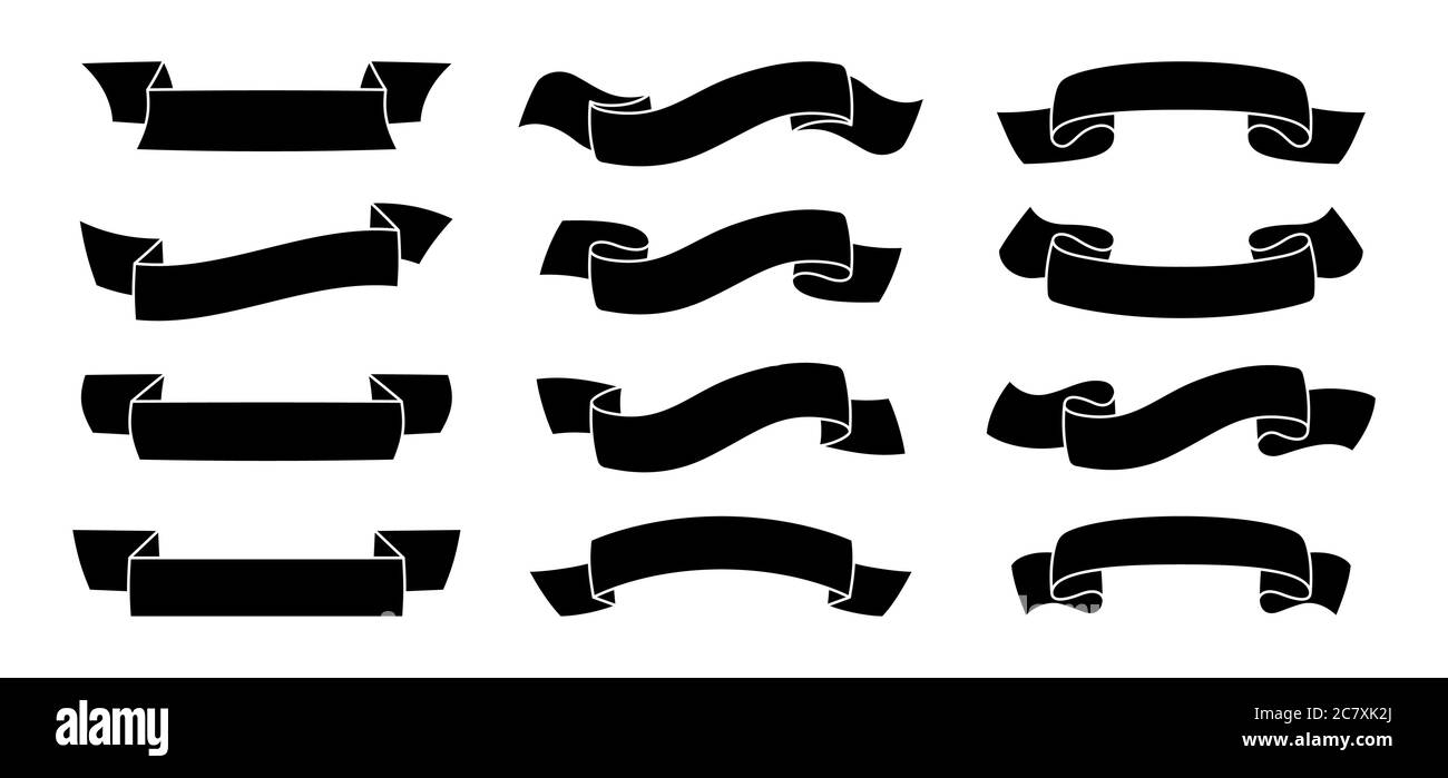 Ribbon silhouette vintage collection. Black tape pictograms set modern ...