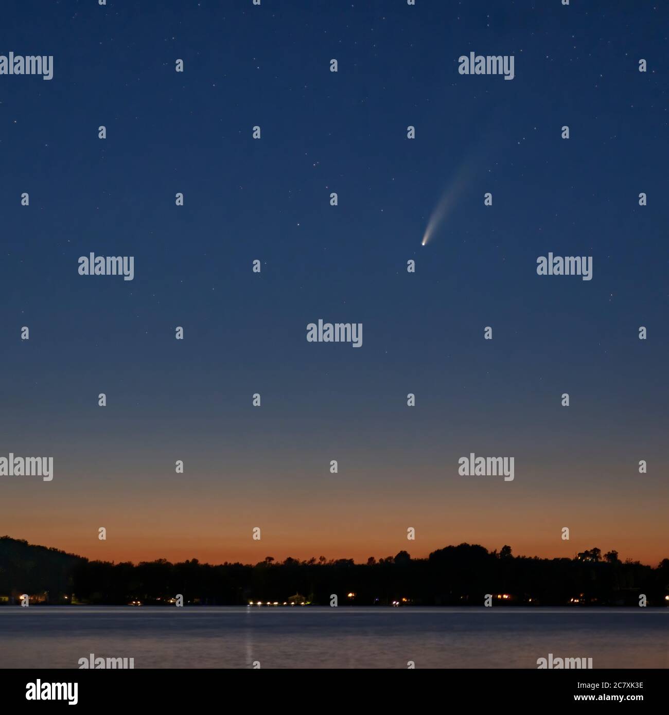 Comet Neowise over Chemong Lake near Peterborough Ontario with a ...