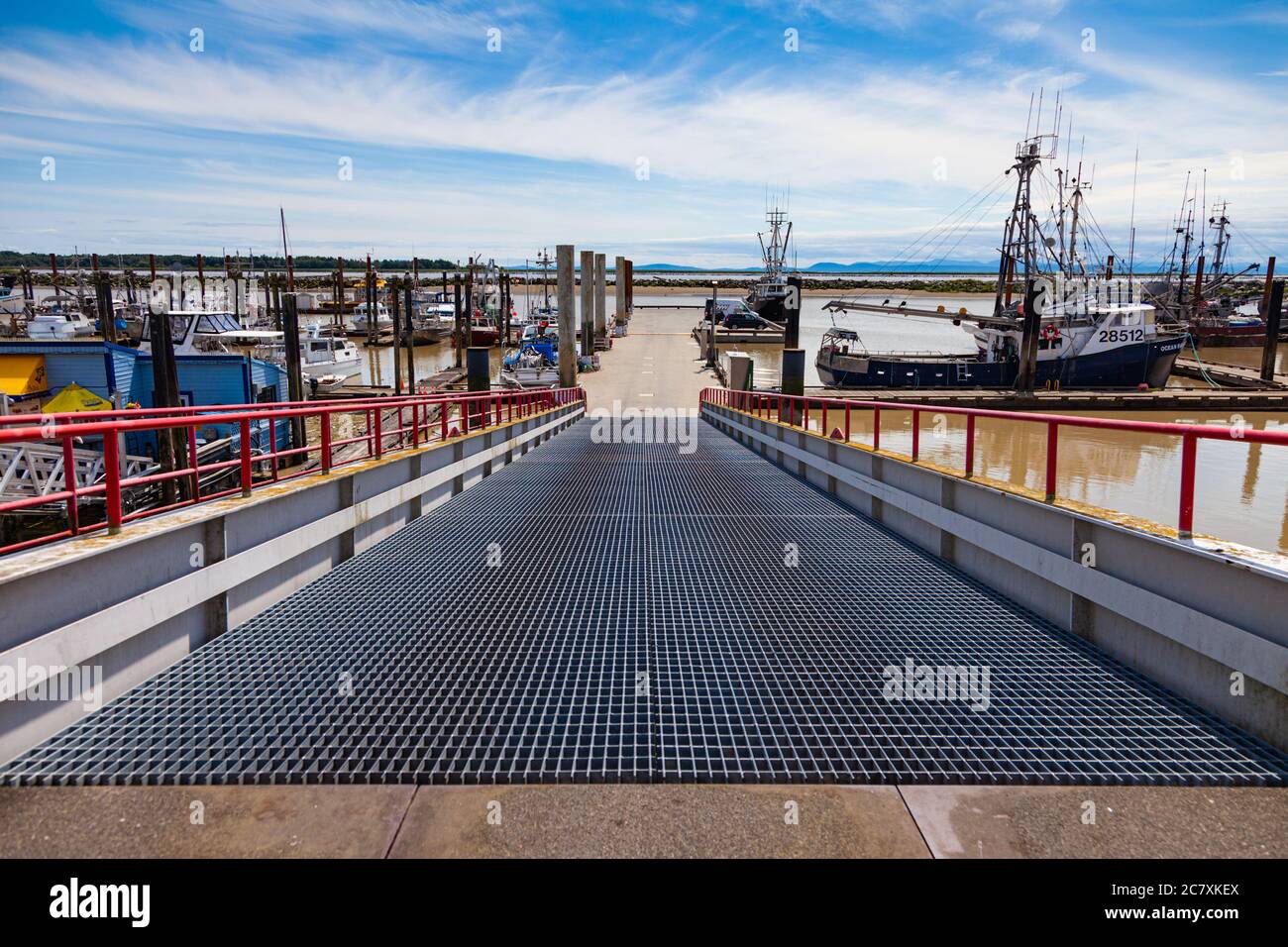 Vehicle access ramp to floating docks in Steveston Harbour, British ...