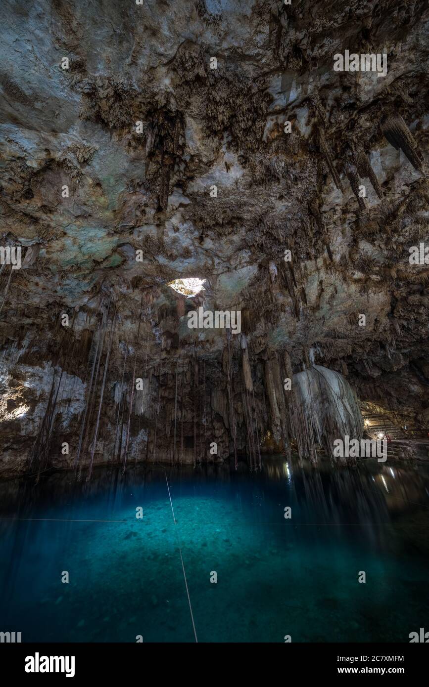 Stalagtite mineral formations over Cenote Xkeken near Dzitnup, Yucatan ...
