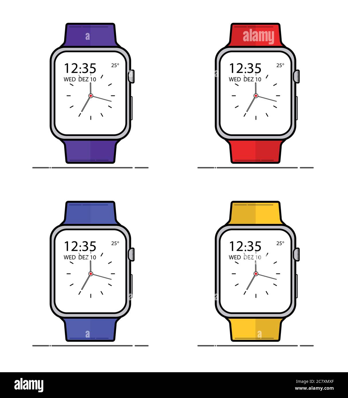 COLORFUL, BLUE, PURPLE, YELLOW AND RED INTELLIGENT WATCH Stock Vector ...