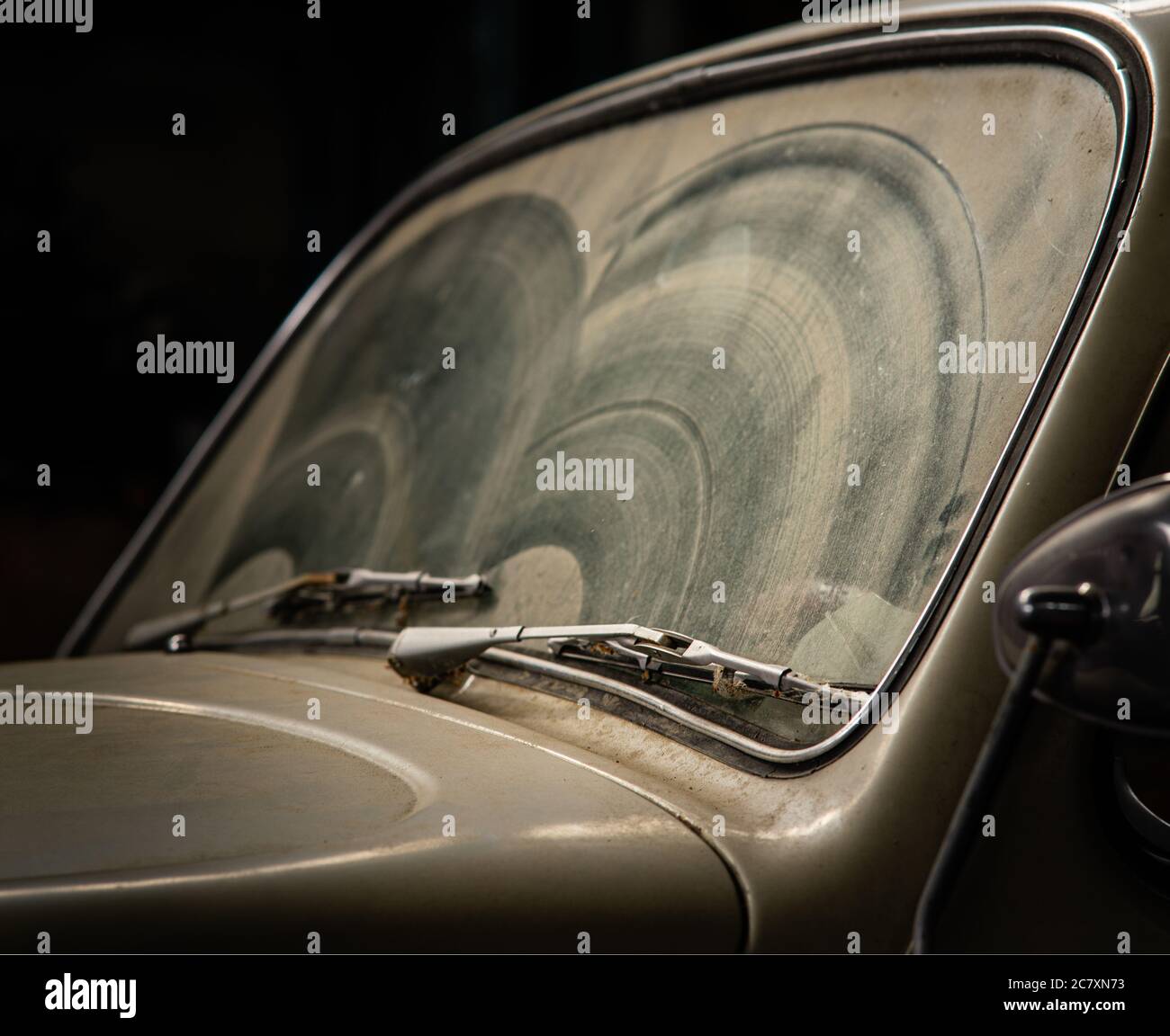Old and retro brow car covered in dust in the garage Stock Photo - Alamy