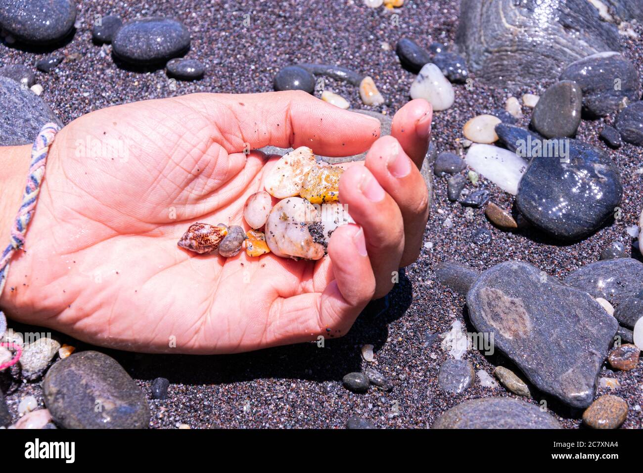Closeup of little colorful rocks in the hand Stock Photo - Alamy