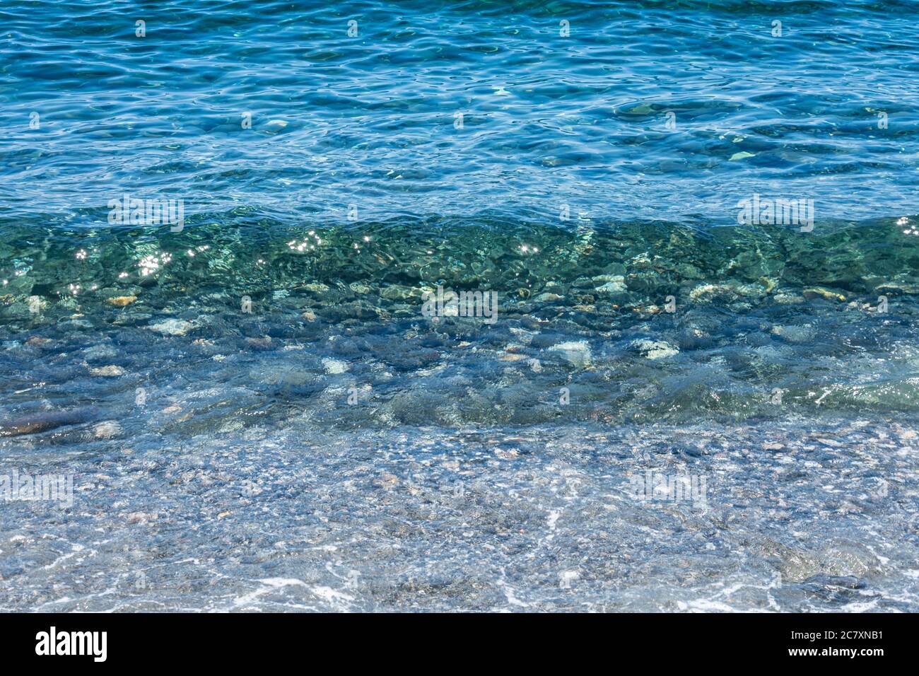 Beautiful scene of waves on seashore under the sunlight Stock Photo - Alamy