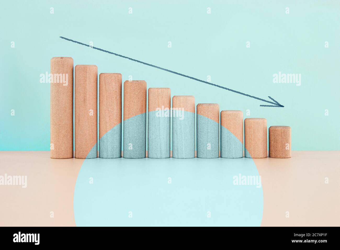 Wood block down graph with straight arrow, Risk management business ...