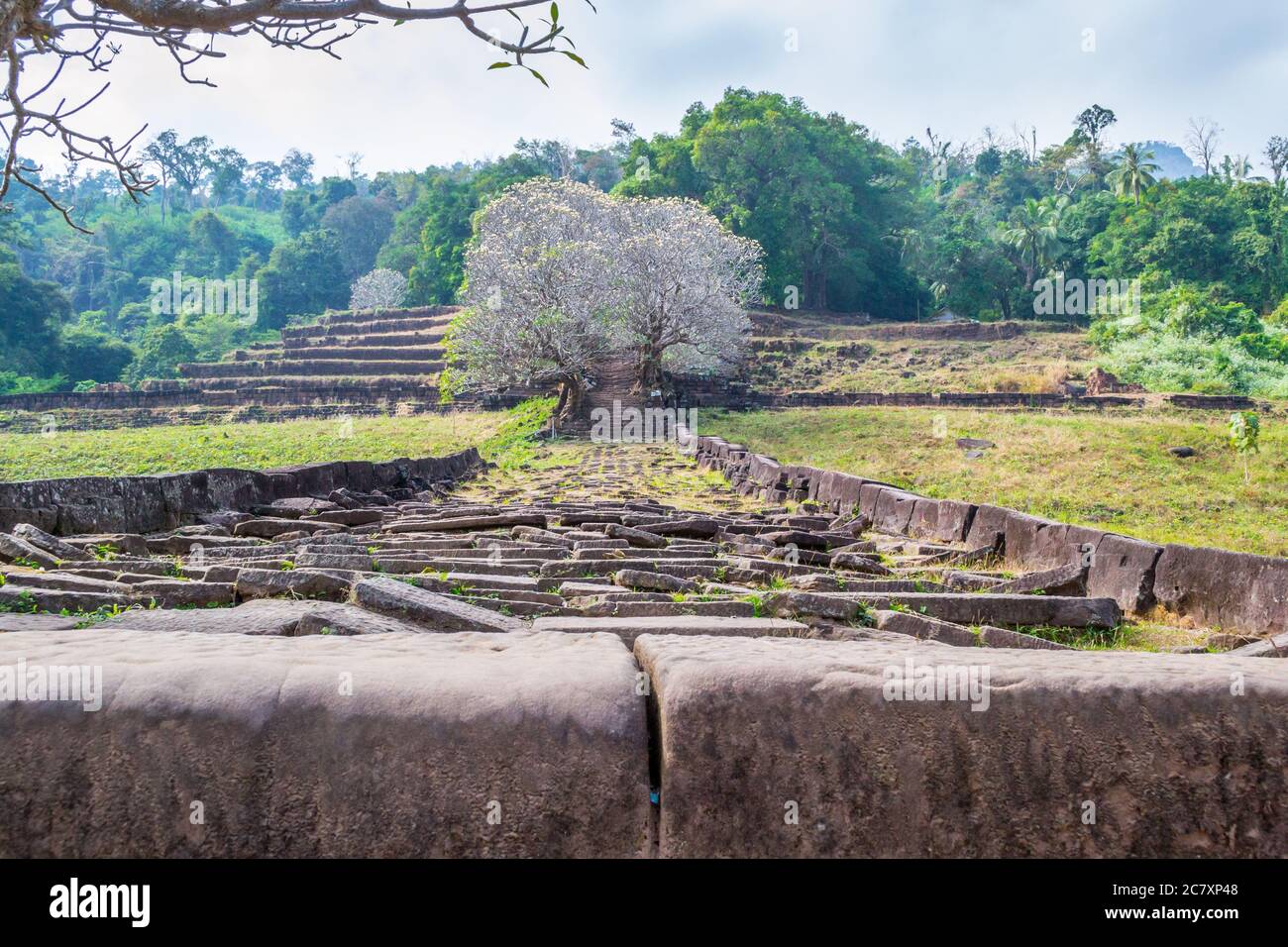 Scenic shot of the Khmer Hindu temple complex Wat Phu (Vat Phou) in ...