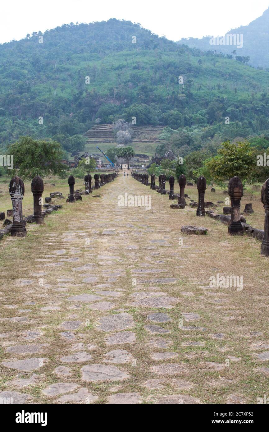 Vertical shot of the Khmer Hindu temple complex Wat Phu (Vat Phou) in ...