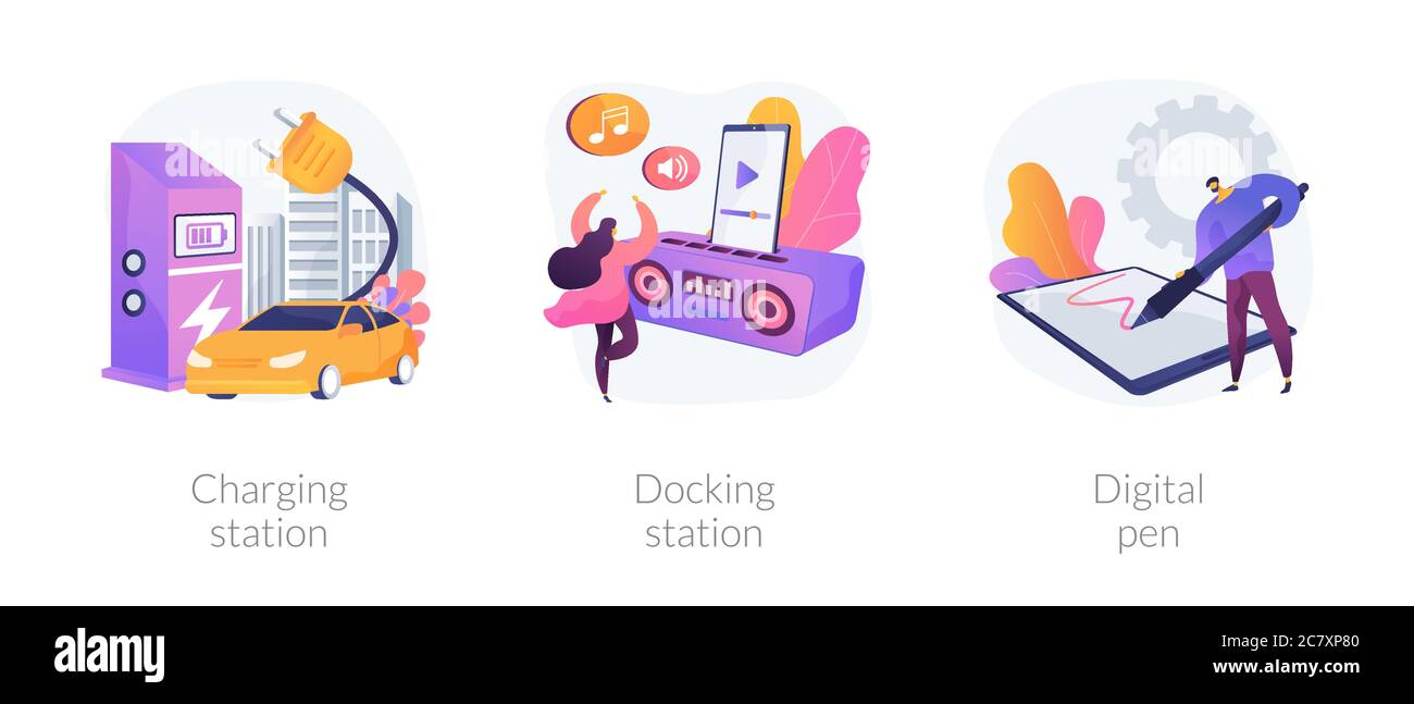 Electronic device use and charge abstract concept vector illustrations ...