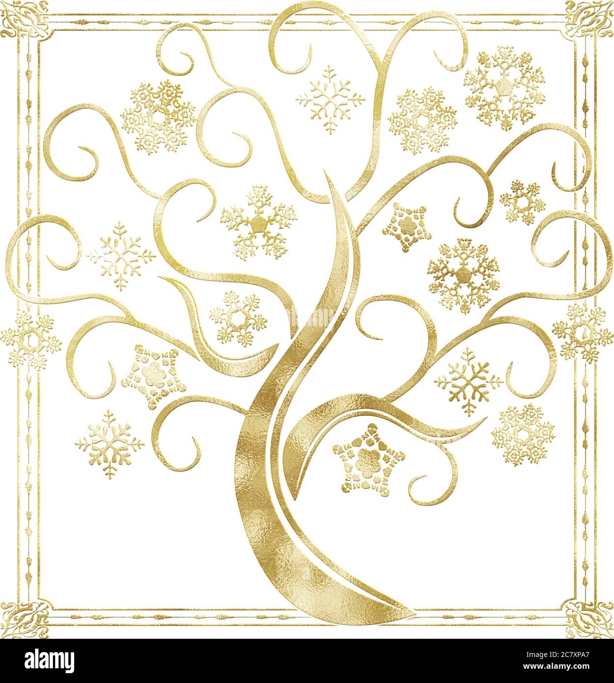 An illustration of a unique design of a tree with snowflakes in a ...