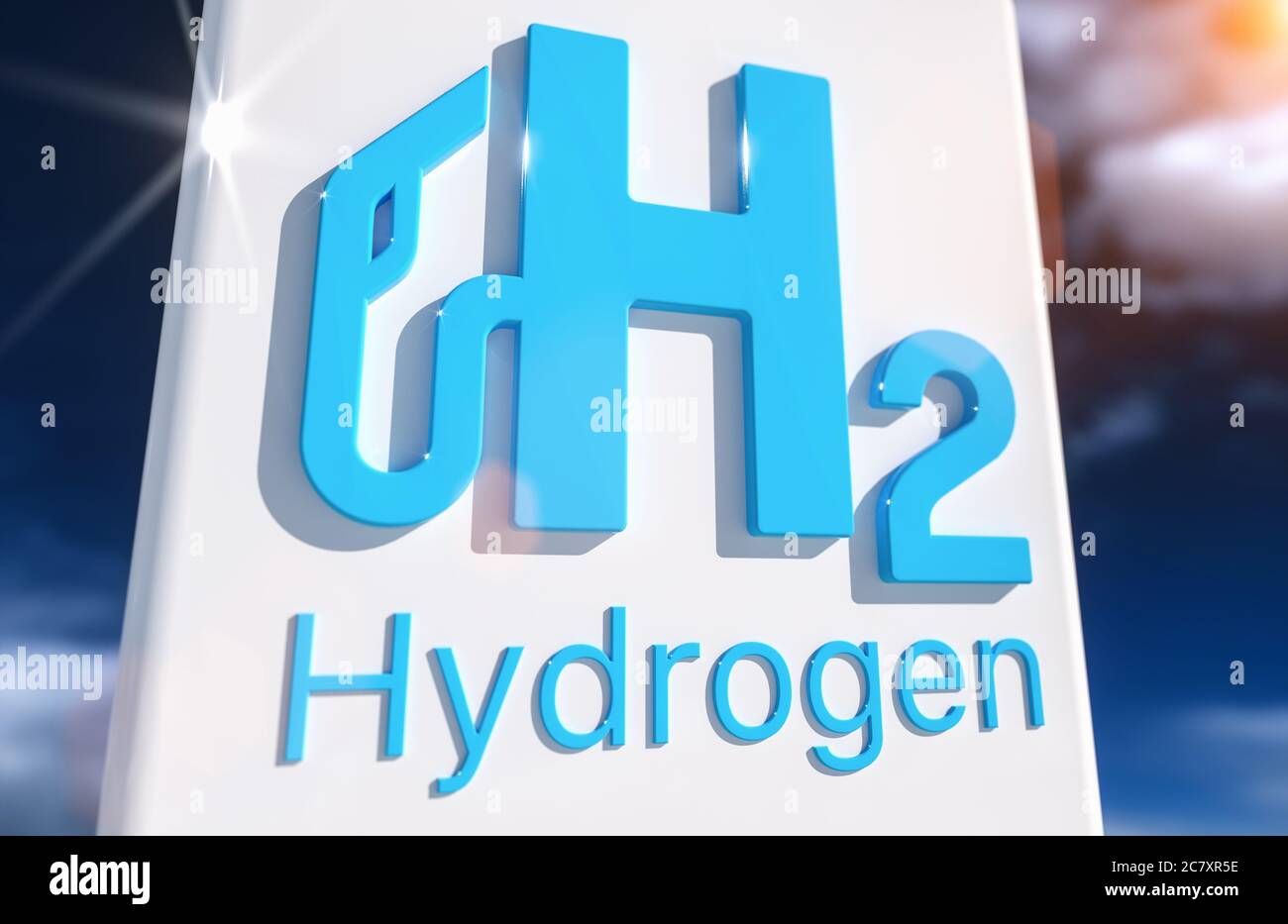 3D rendering of an H2 Hydrogen sign on a cloudy background Stock Photo ...