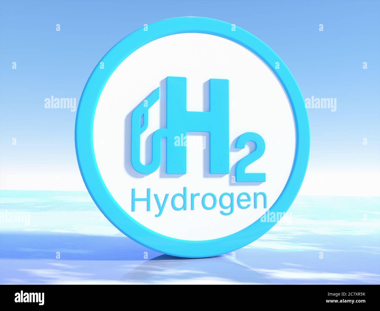 3d rendering of a reflecting round-shaped H2 Hydrogen sign Stock Photo ...