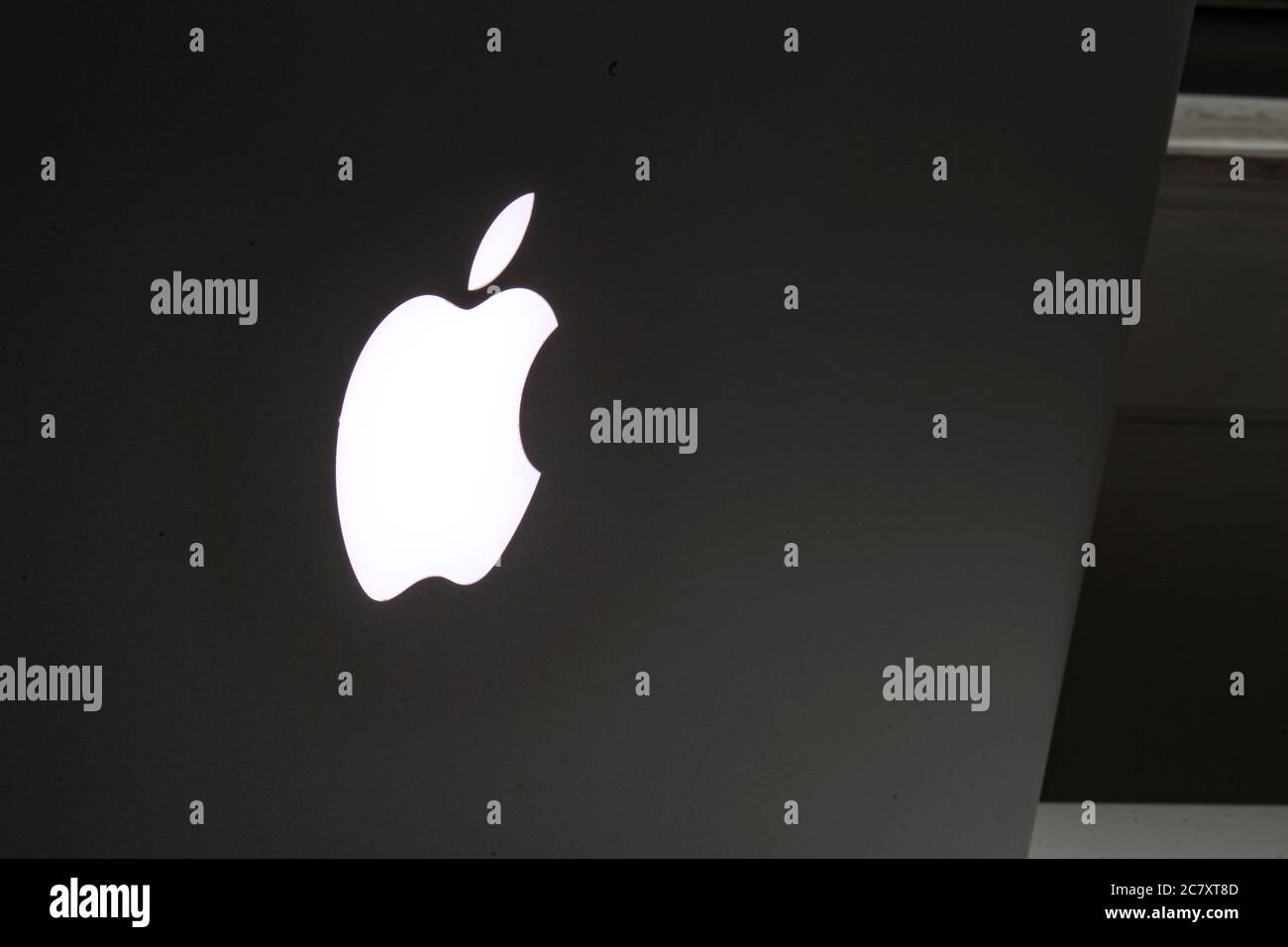 Calgary, Alberta. Canada. July 19, 2020. Back view of a Macbook to the ...