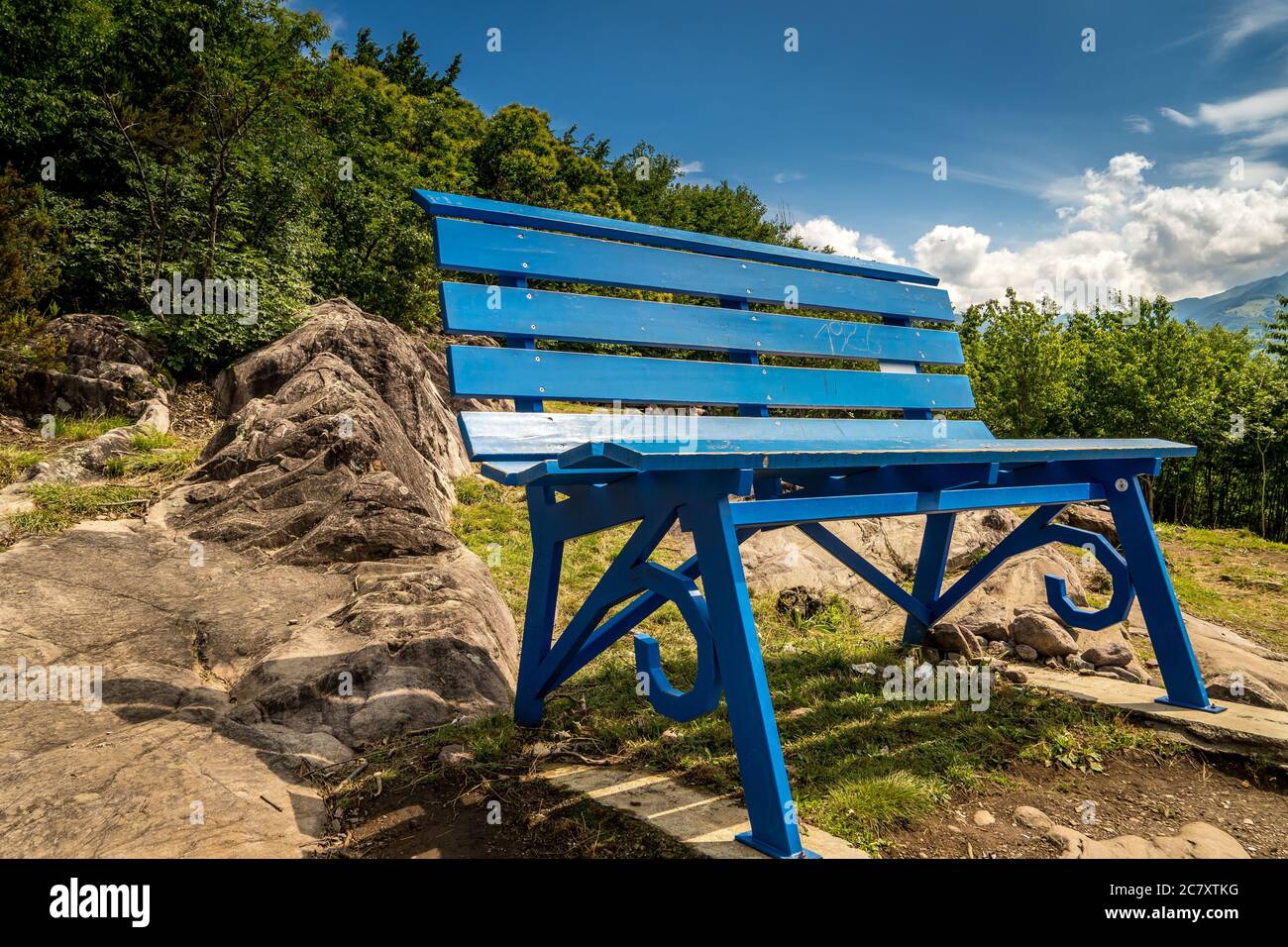 Low angle shot of the giant bench in Rogno Stock Photo - Alamy