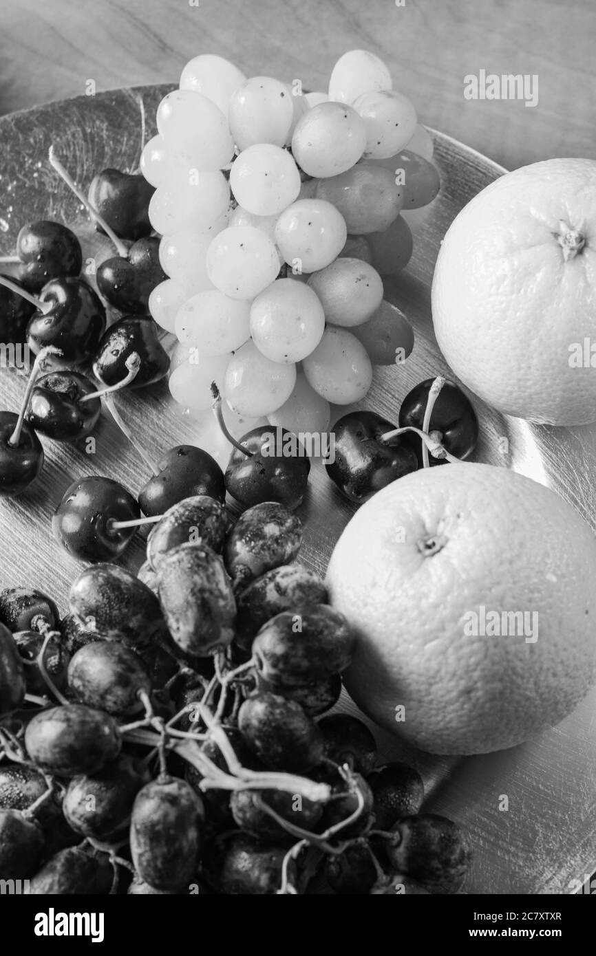 Grapes plate Black and White Stock Photos & Images - Alamy