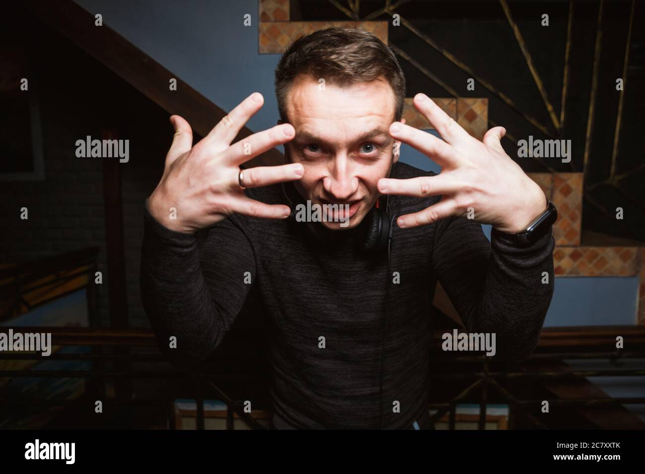 The face of a man with emotions. Young emotional man. Human emotions ...