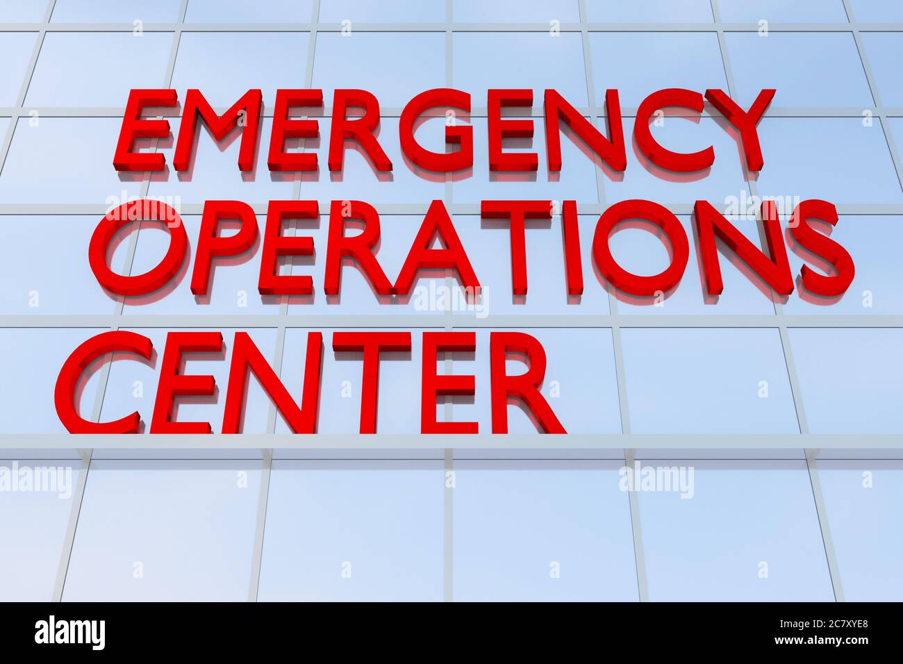 3D illustration of a building with the script EMERGENCY OPERATIONS ...