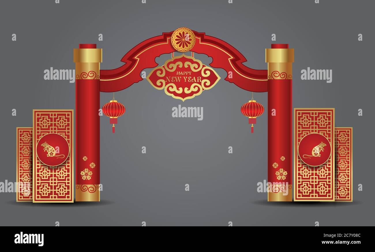 Chinese entrance arch design vector illustration. Stylish banner ...
