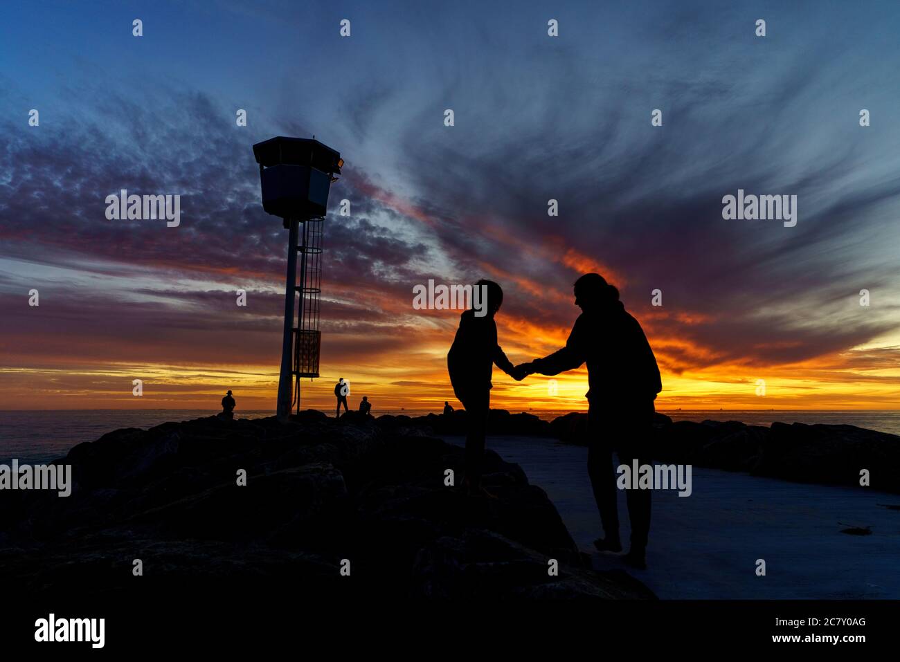 Child kid silhouette sunset lighthouse hi-res stock photography and ...