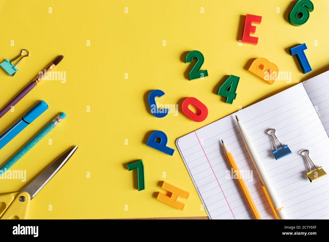 School supplies and stationery.Back to school concept. Frame with ...