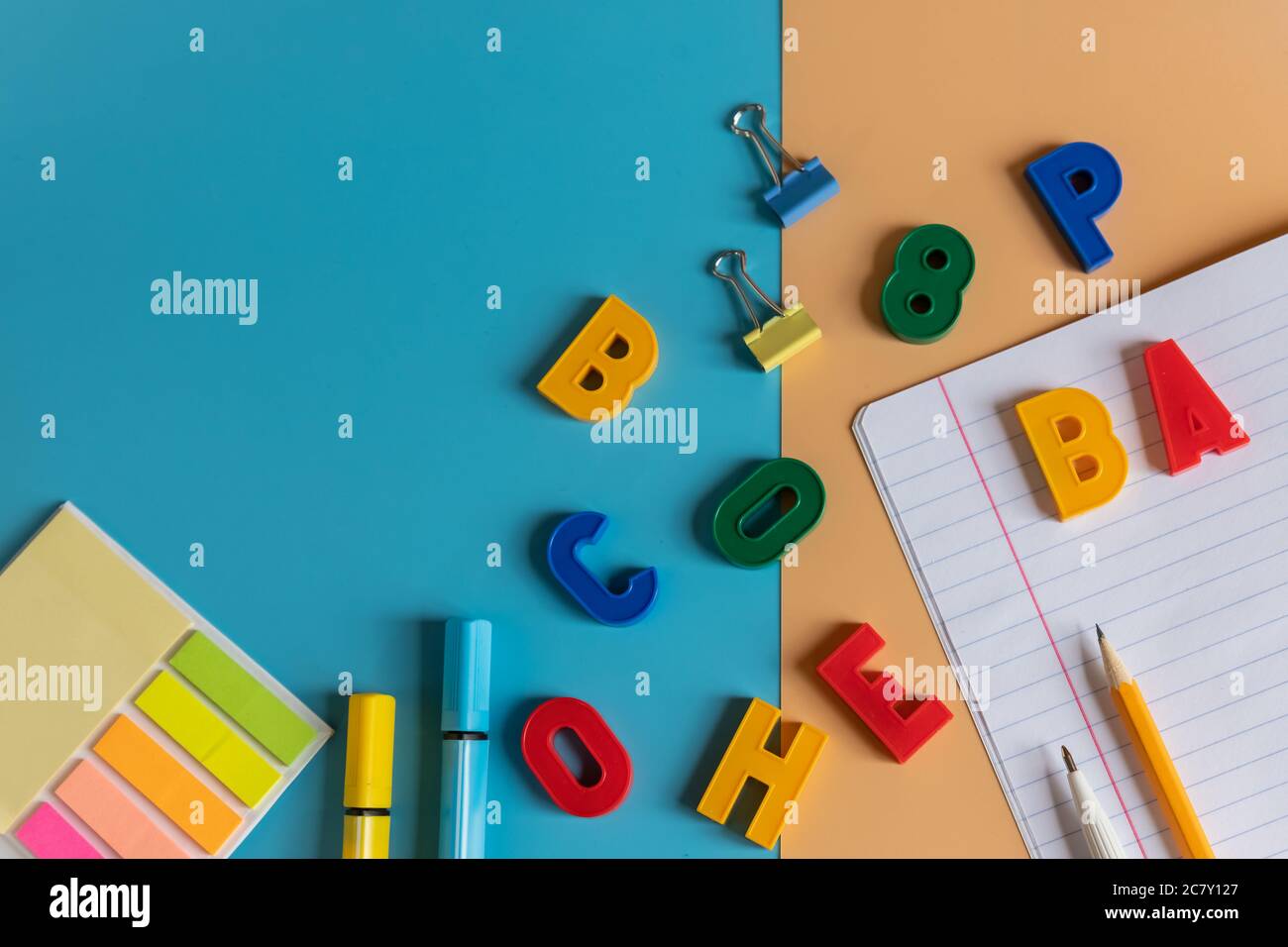 School supplies and stationery.Back to school concept. Frame with ...