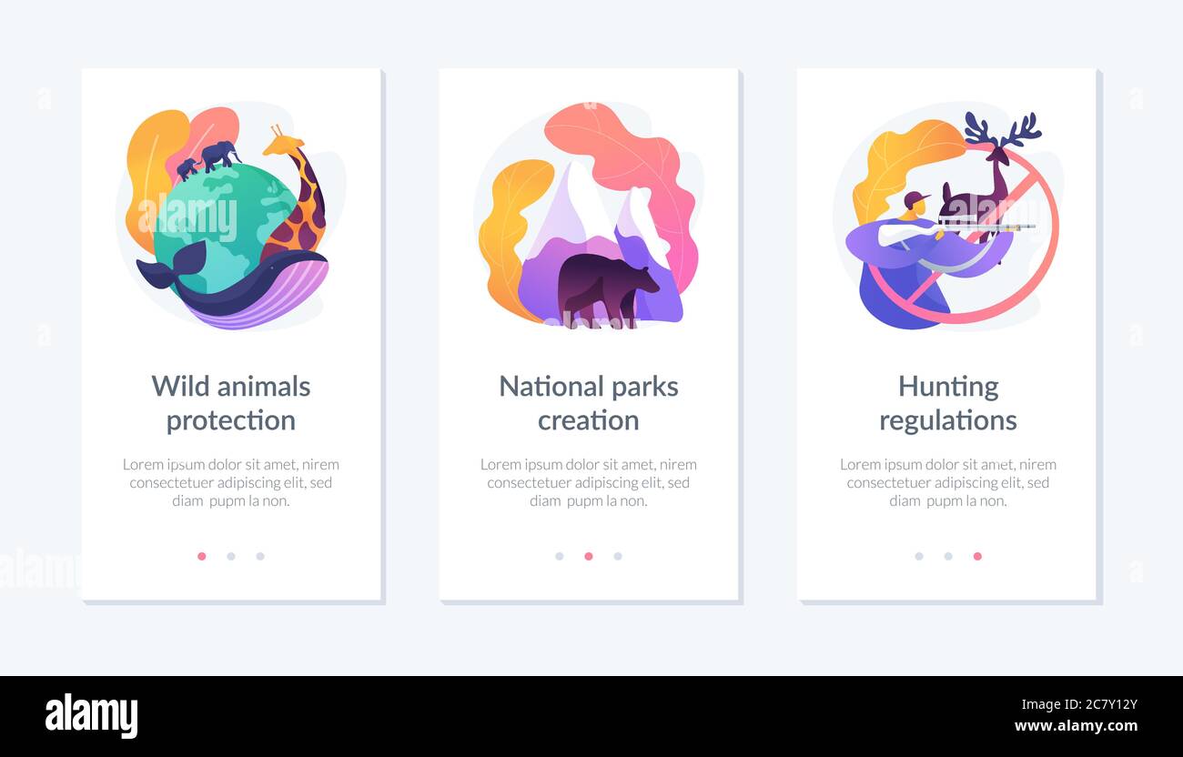 Wildlife defence, fauna care, environmental conservation app interface ...