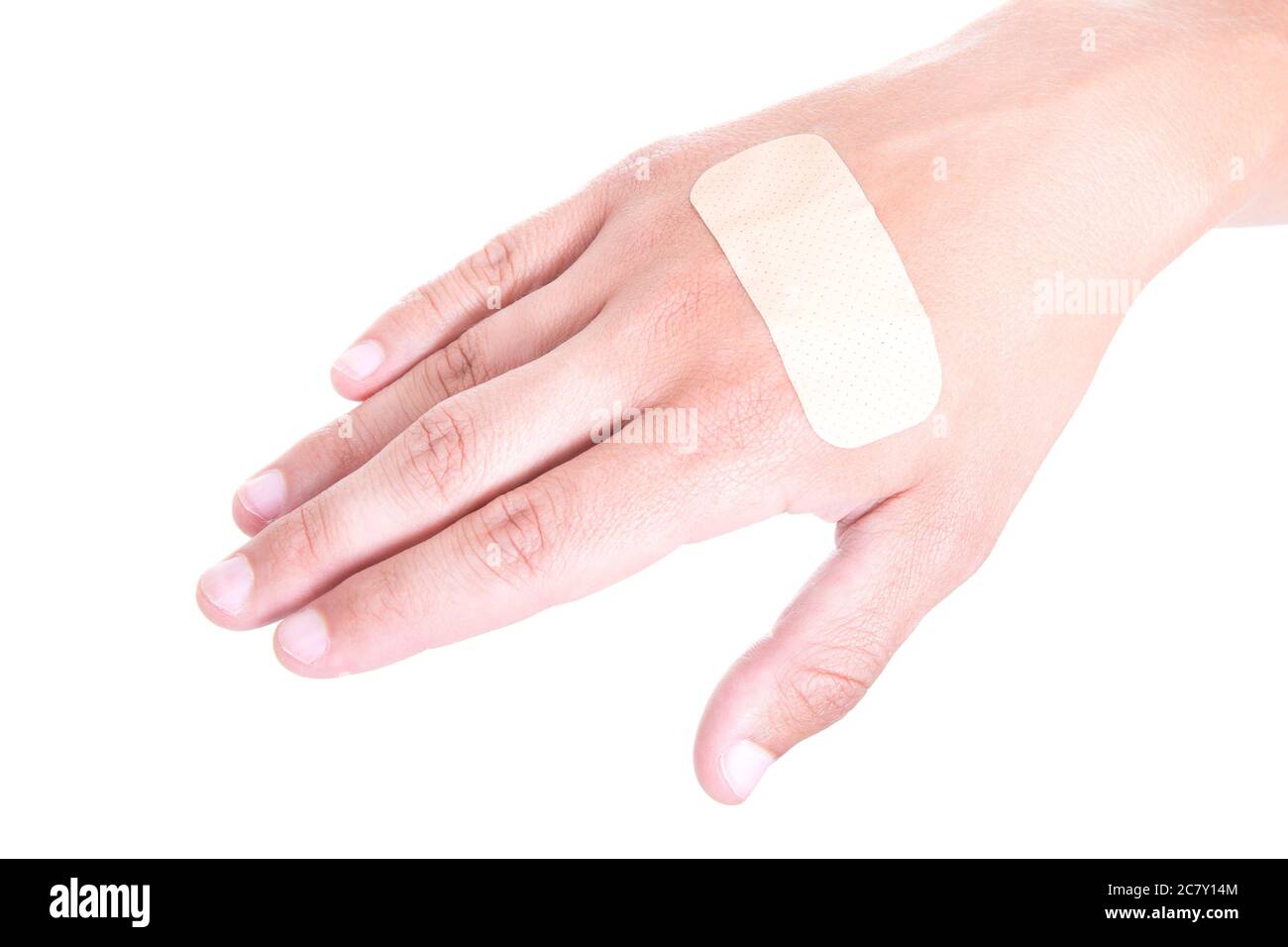 close up of medical adhesive plaster on male hand Stock Photo - Alamy