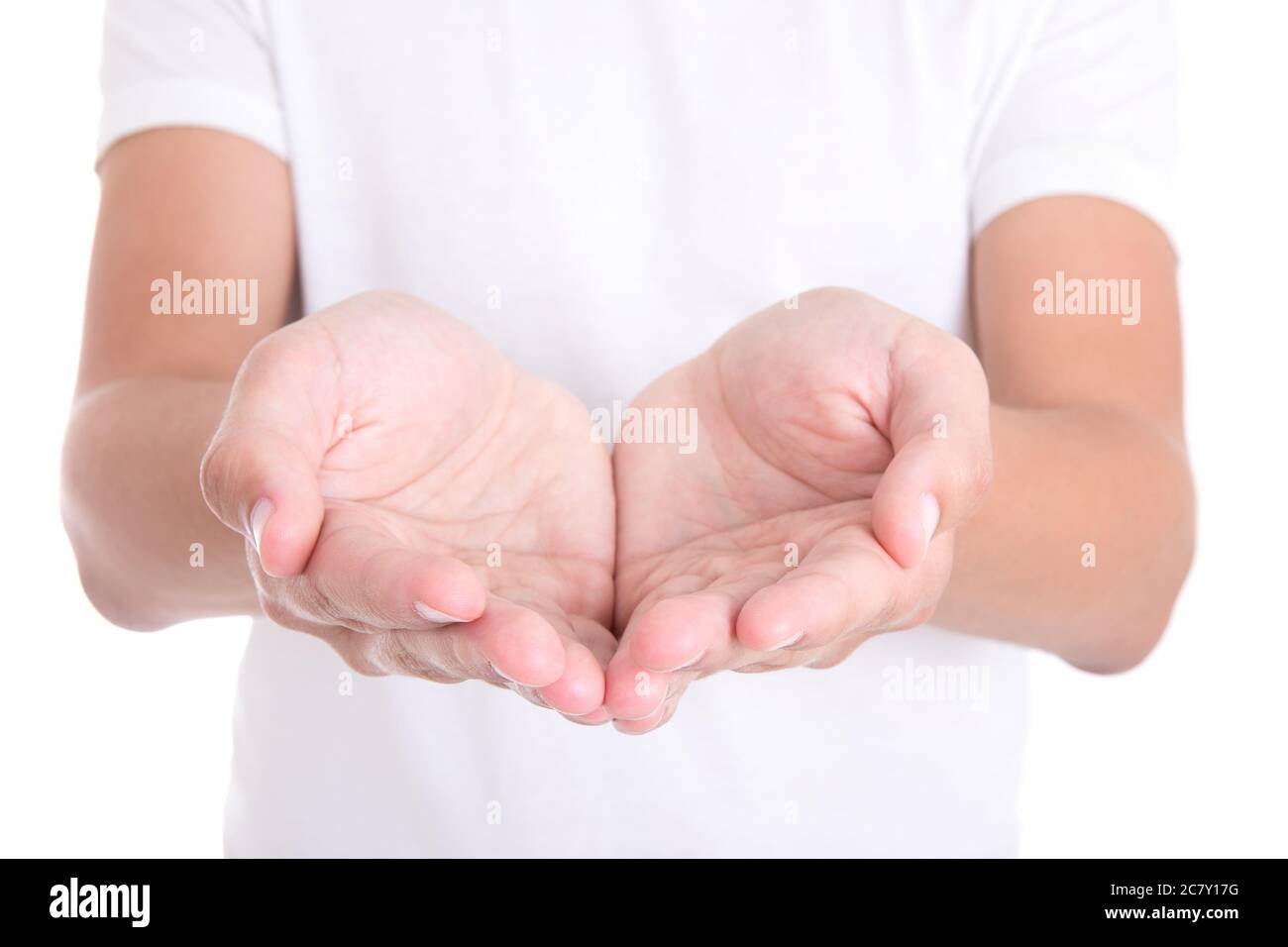 empty male palms isolated on white background Stock Photo - Alamy